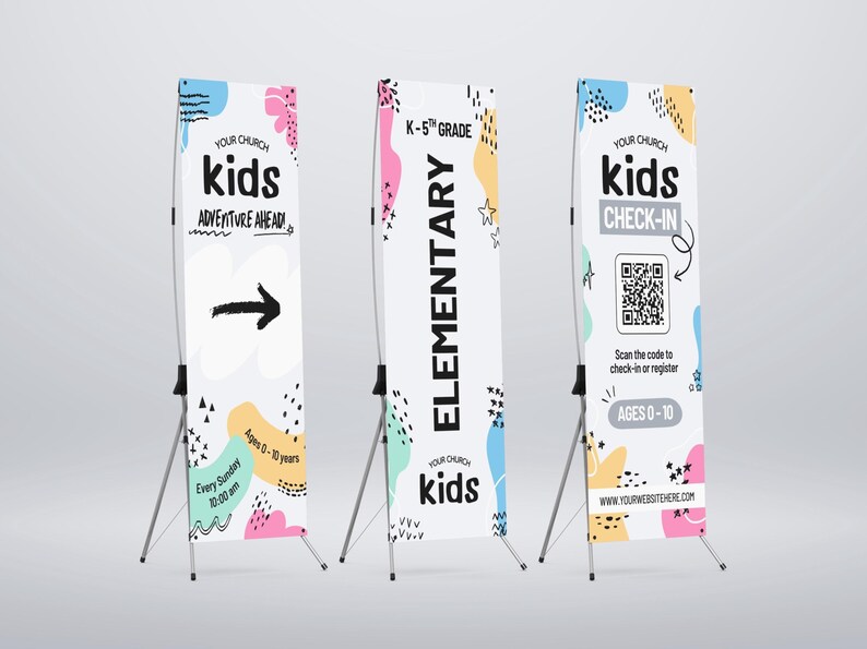 Kids Ministry Banner Templates: Modern Kids Church Welcome Signs (canva ...