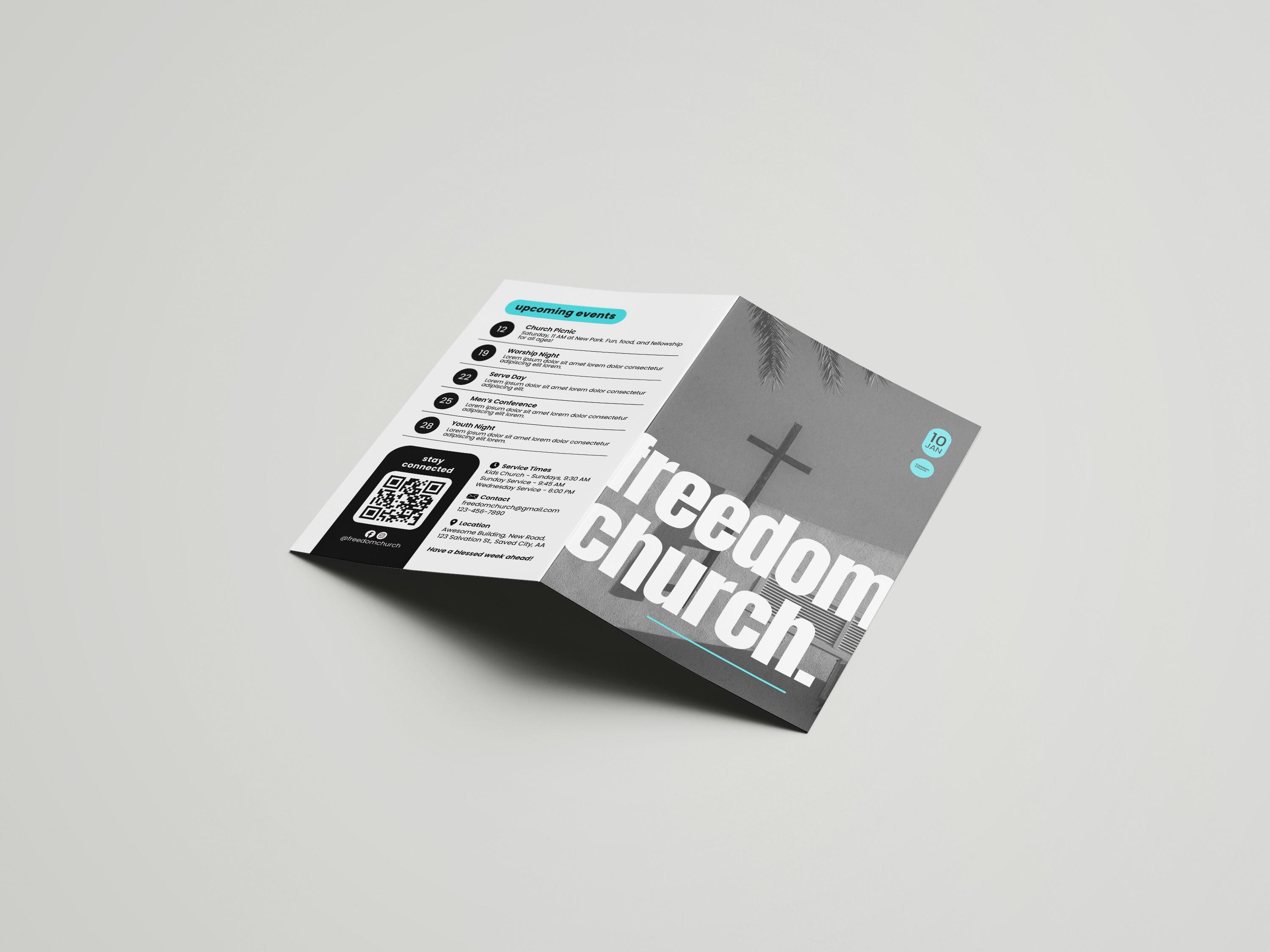 Modern Church Bi-fold Bulletin Template: Editable Canva Design (digital ...