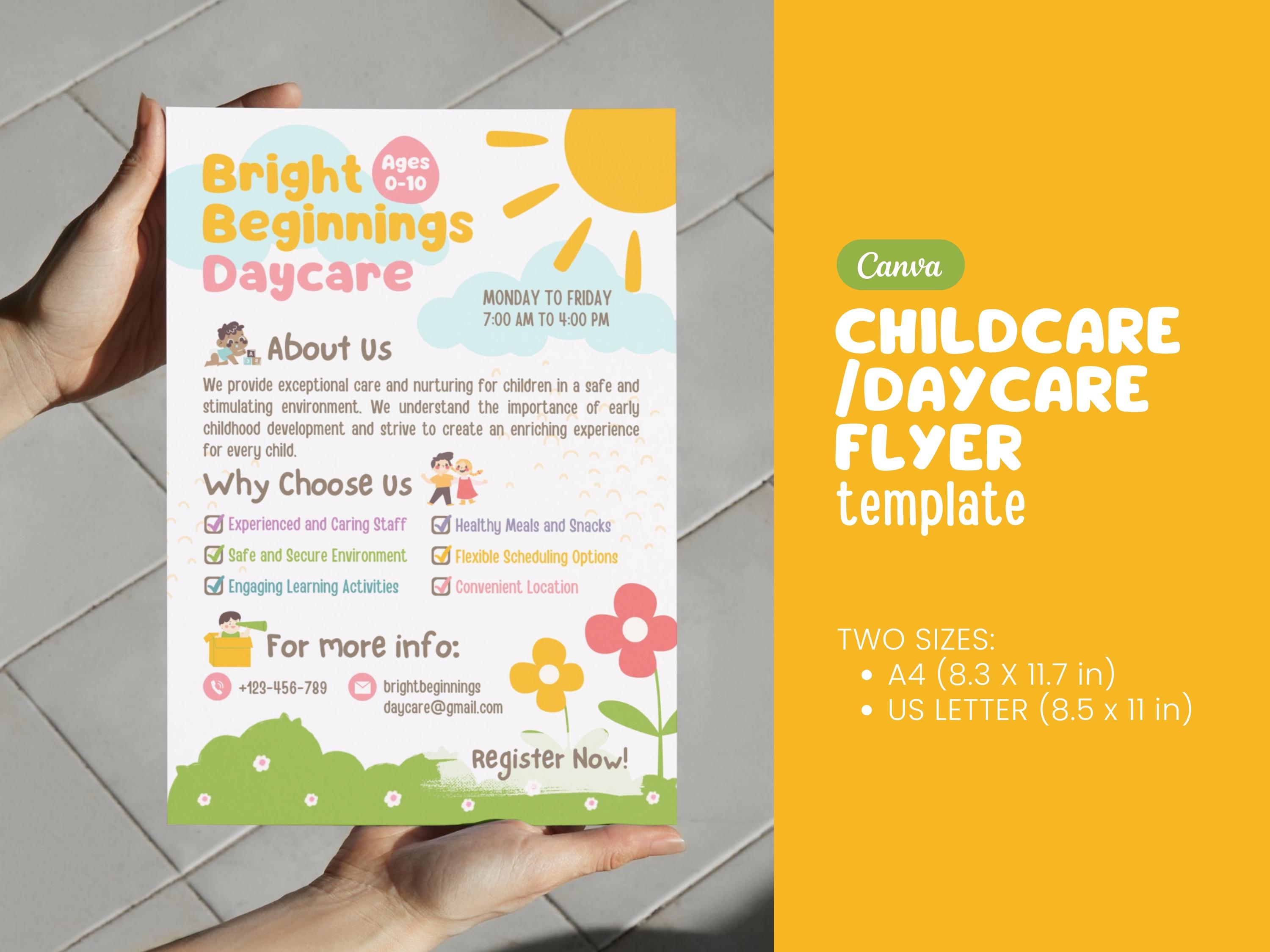 Editable Daycare Flyer Canva New Template, Preschool/childcare Center ...