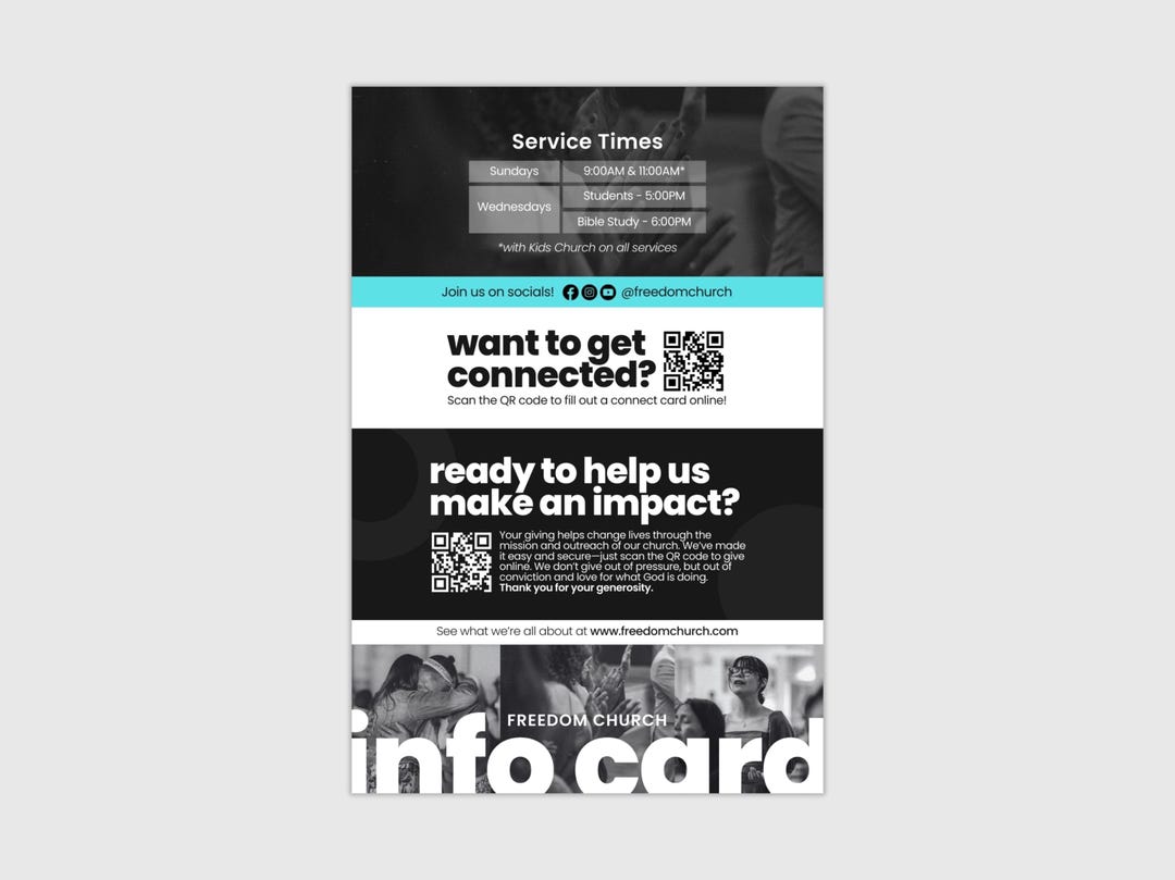Modern Church Info Card Template: QR Code Connect, Giving, Service ...