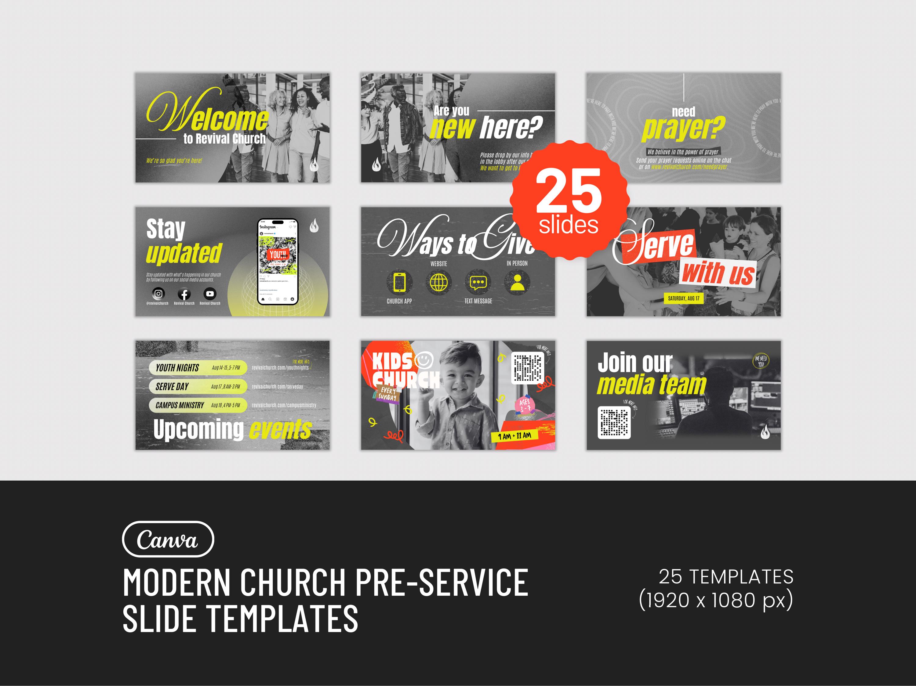 25 Modern Church Pre-service Slides Canva Templates,church Event ...