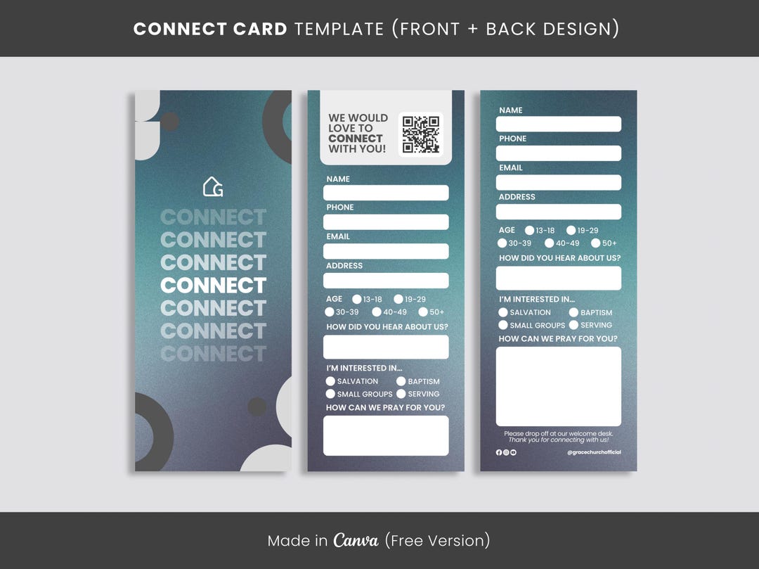 Modern Church Connection Card Canva Template, Gradient New Connect Card ...
