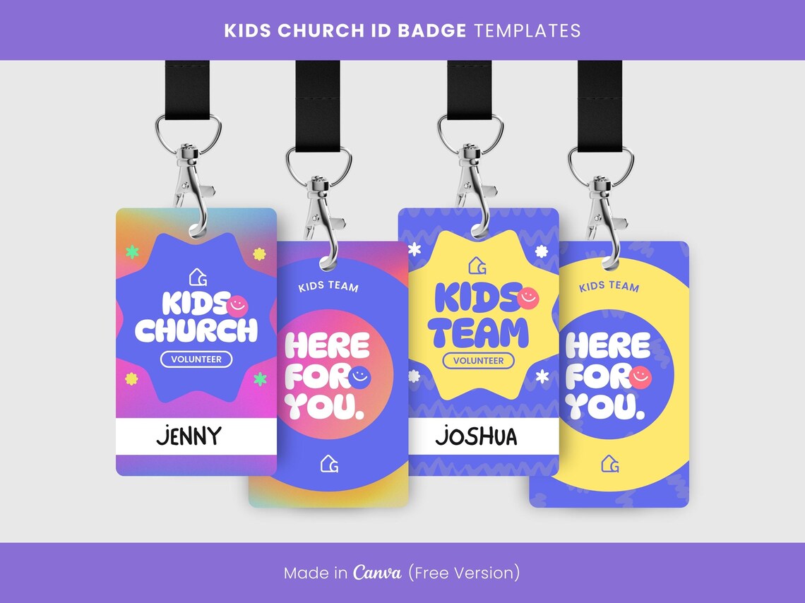 Kids Church ID Badge Templates: Modern Volunteer Name Tag (canva ...