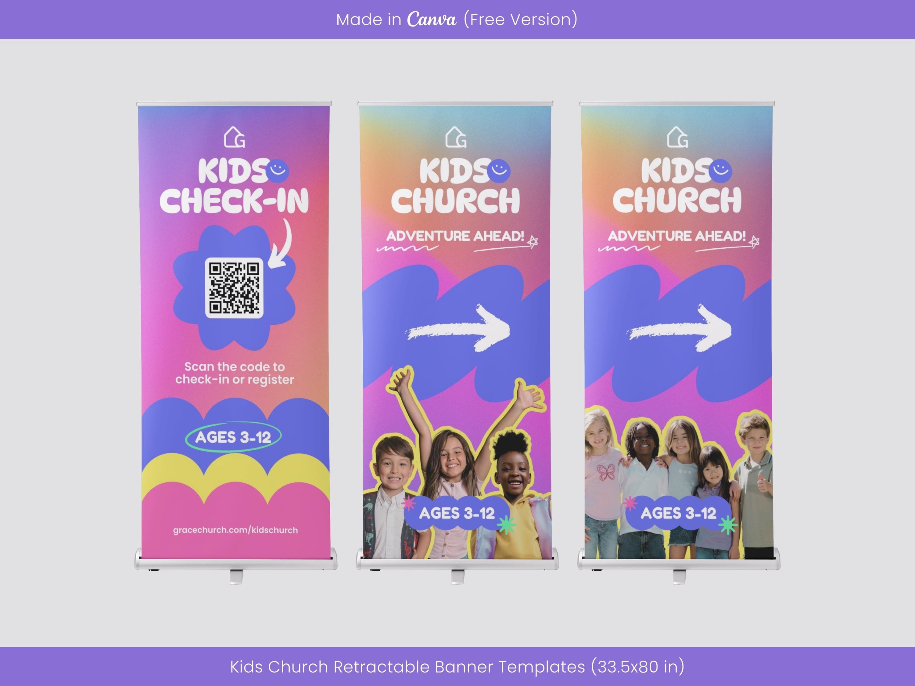 Modern Kids Church Retractable Banner Canva Template,aesthetic Kids ...
