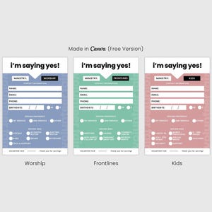 Church Volunteer Cards Template: Ministry Sign-up Forms (canva Editable ...