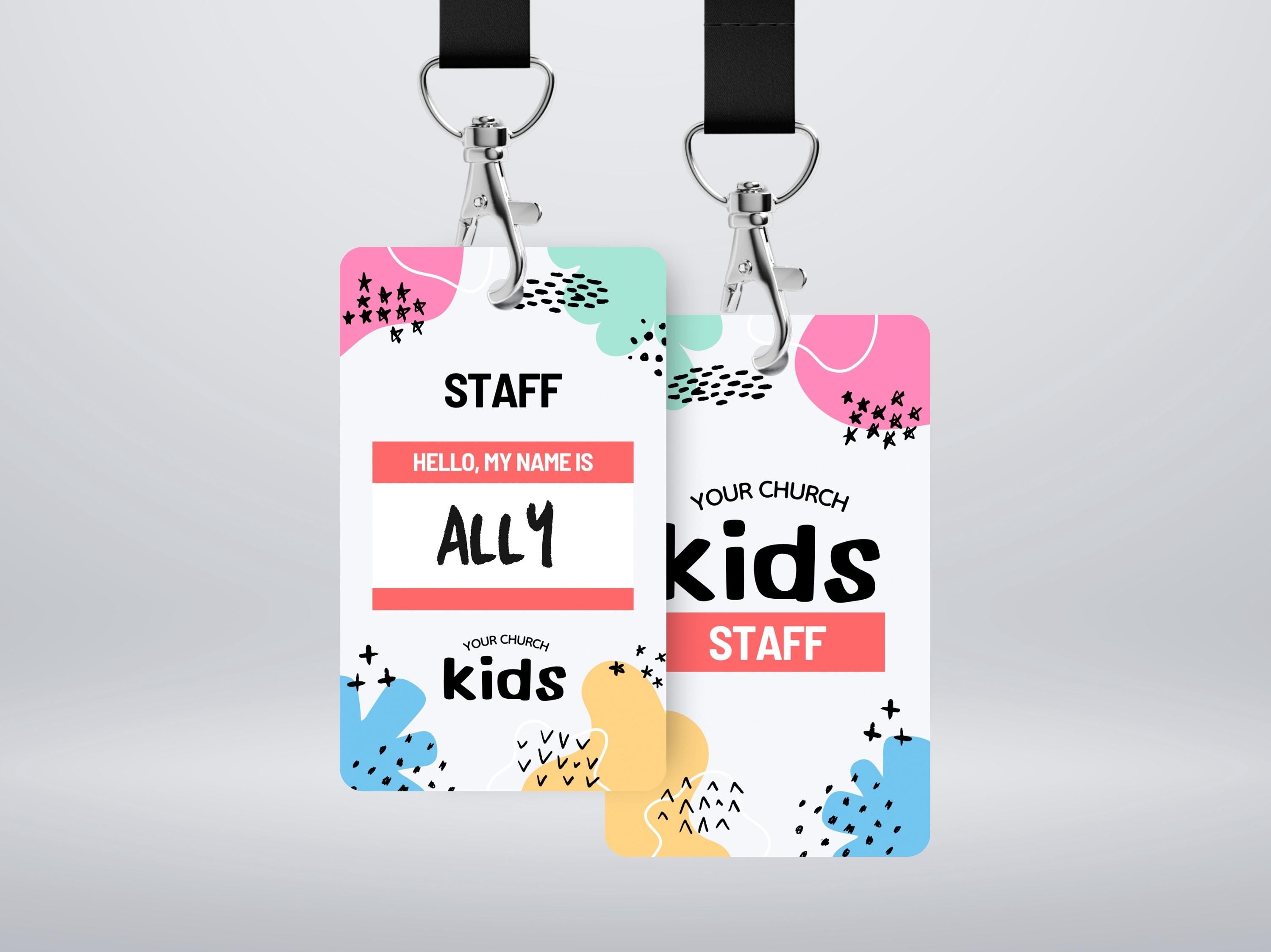 Kids Church ID Badge Template, Modern Staff & Volunteer Name Tag ...