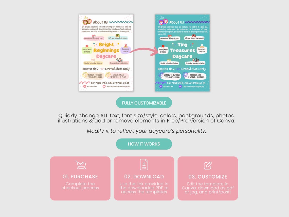 Editable Daycare Flyer Canva New Template, Preschool/childcare Center ...