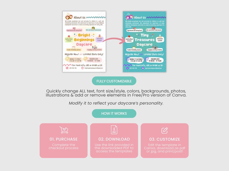 Editable Daycare Flyer Canva New Template, Preschool/childcare Center ...