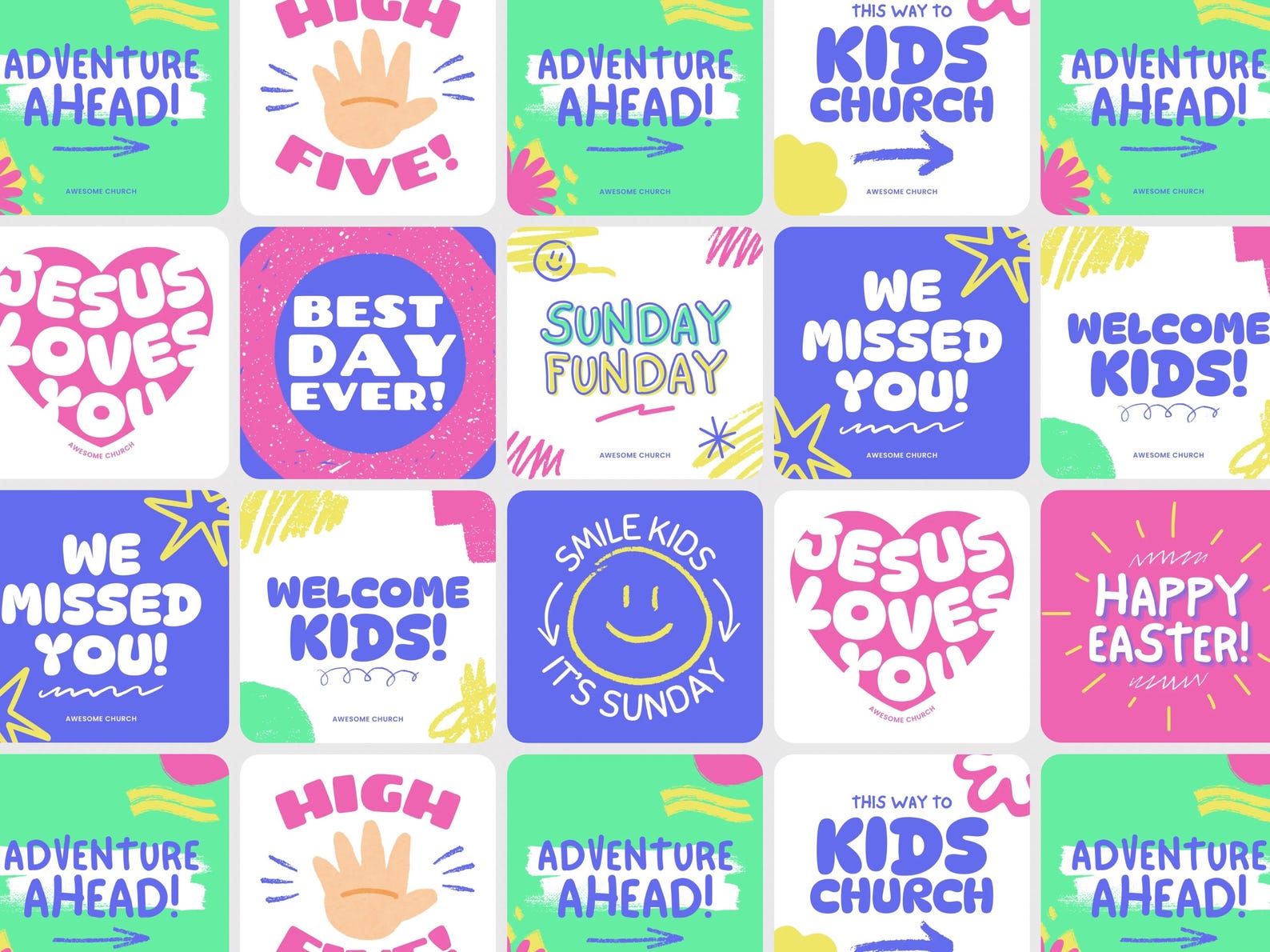 Kids Church Welcome Signs Templates: Vibrant Pop Signs (digital ...