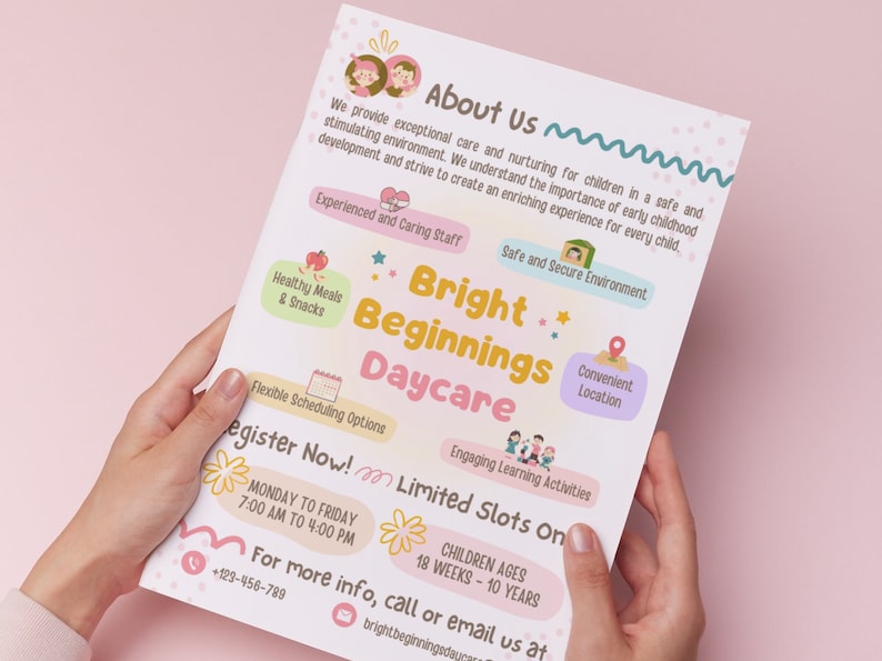 Editable Daycare Flyer Canva New Template, Preschool/childcare Center ...