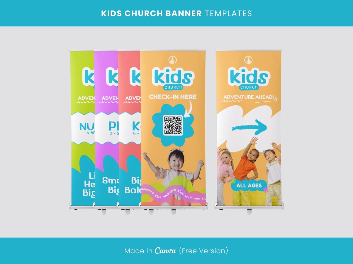 Modern Kids Church Retractable Banner Canva Template, Kids Ministry Pop ...