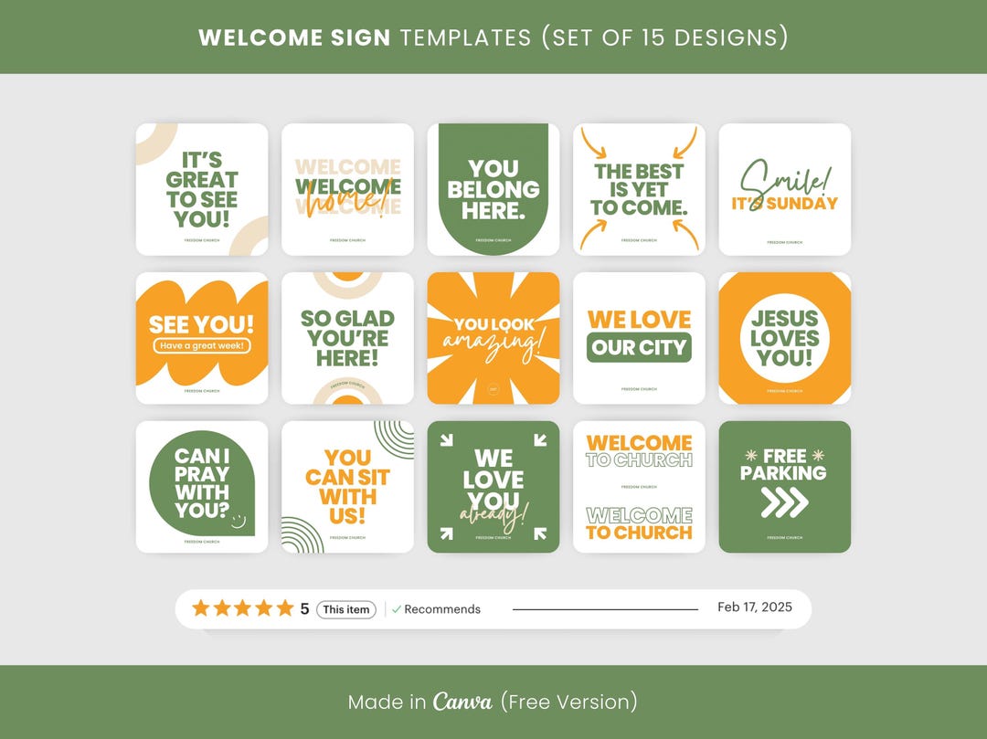 Modern Church Welcome Signs Canva Templates, Sunday Greeter Pop Signs ...