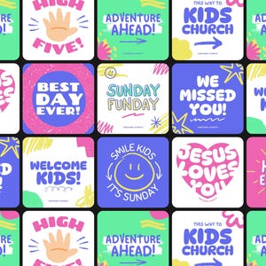 Kids Church Welcome Signs Templates: Vibrant Pop Signs (digital ...