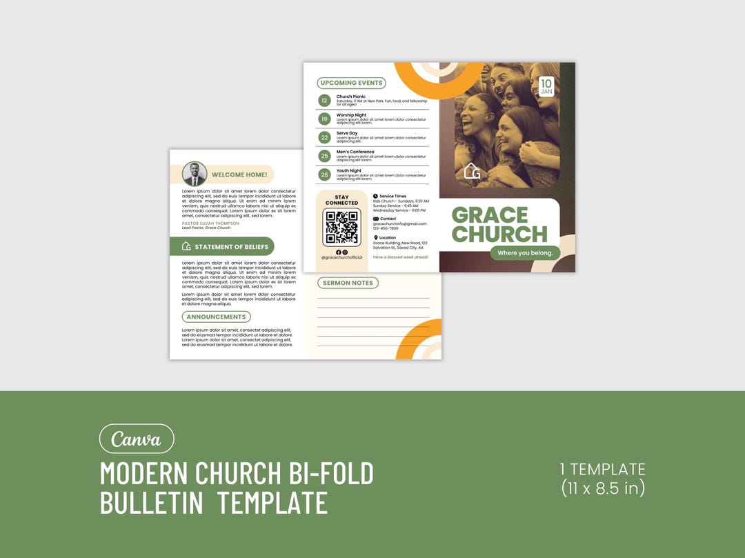 Gradient Modern Church Bi-fold Bulletin Canva Templates, Aesthetic ...