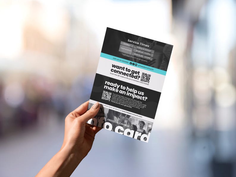 Modern Church Info Card Template: QR Code Connect, Giving, Service ...