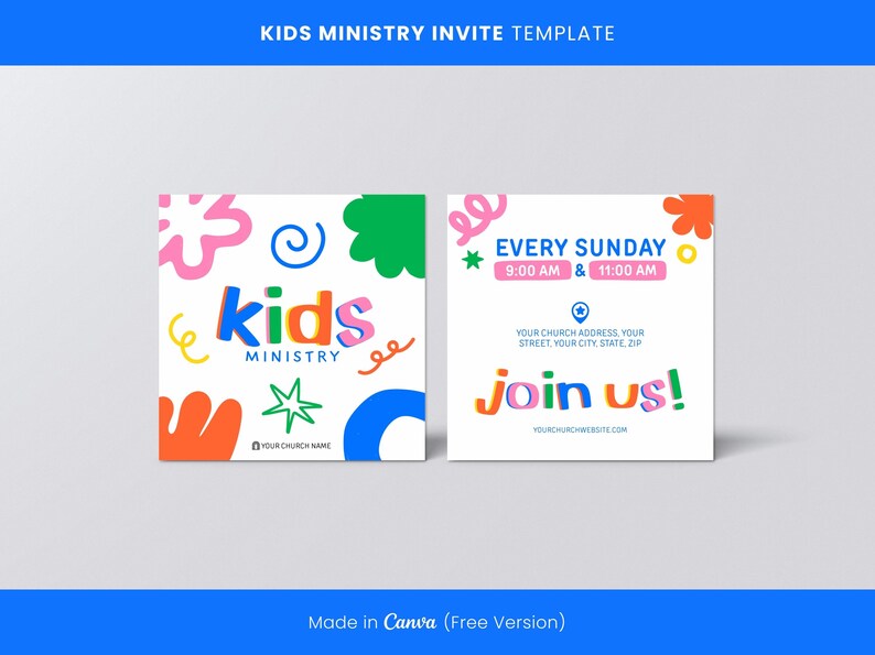 Kids Ministry Invite Card Template: Modern Kids Church Invitation ...