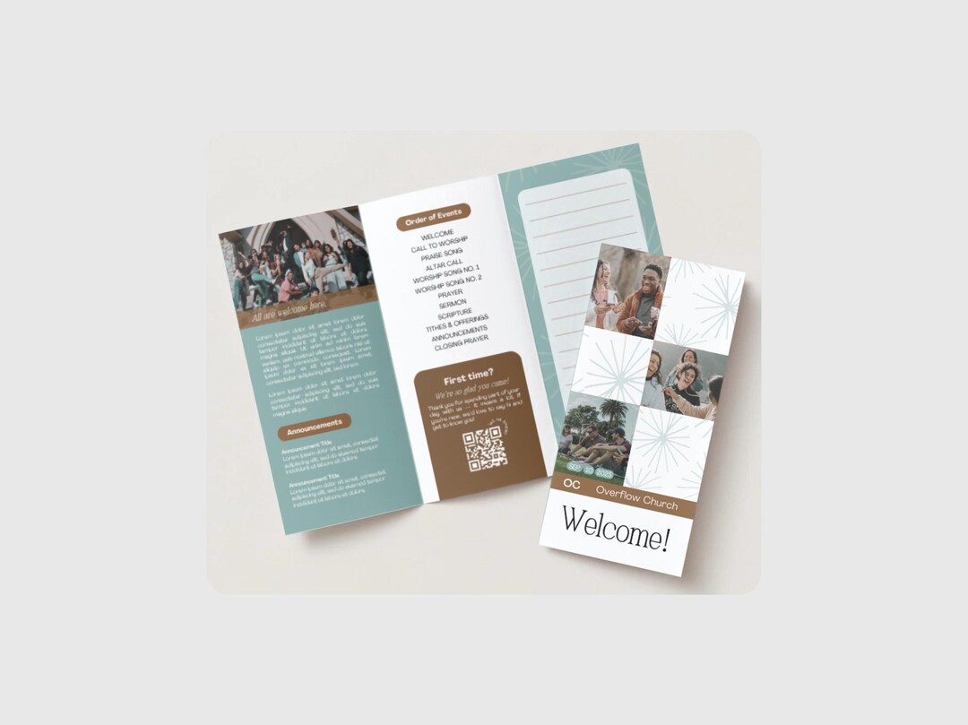 Modern Church Tri-fold Bulletin Canva Template, Unique Church Bulletins ...