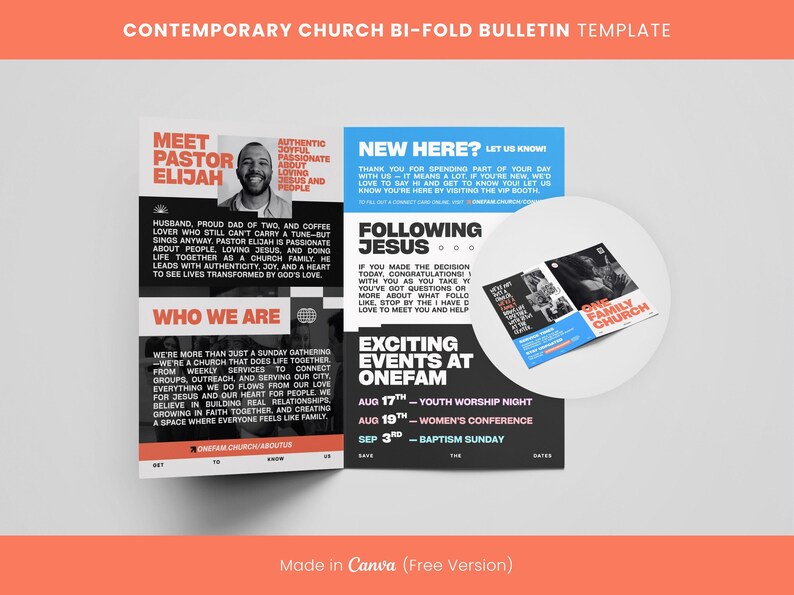 Contemporary Church Bulletin Bi-fold Template (canva Editable, Digital ...