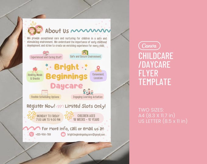 Editable Daycare Flyer Canva New Template, Preschool/childcare Center ...