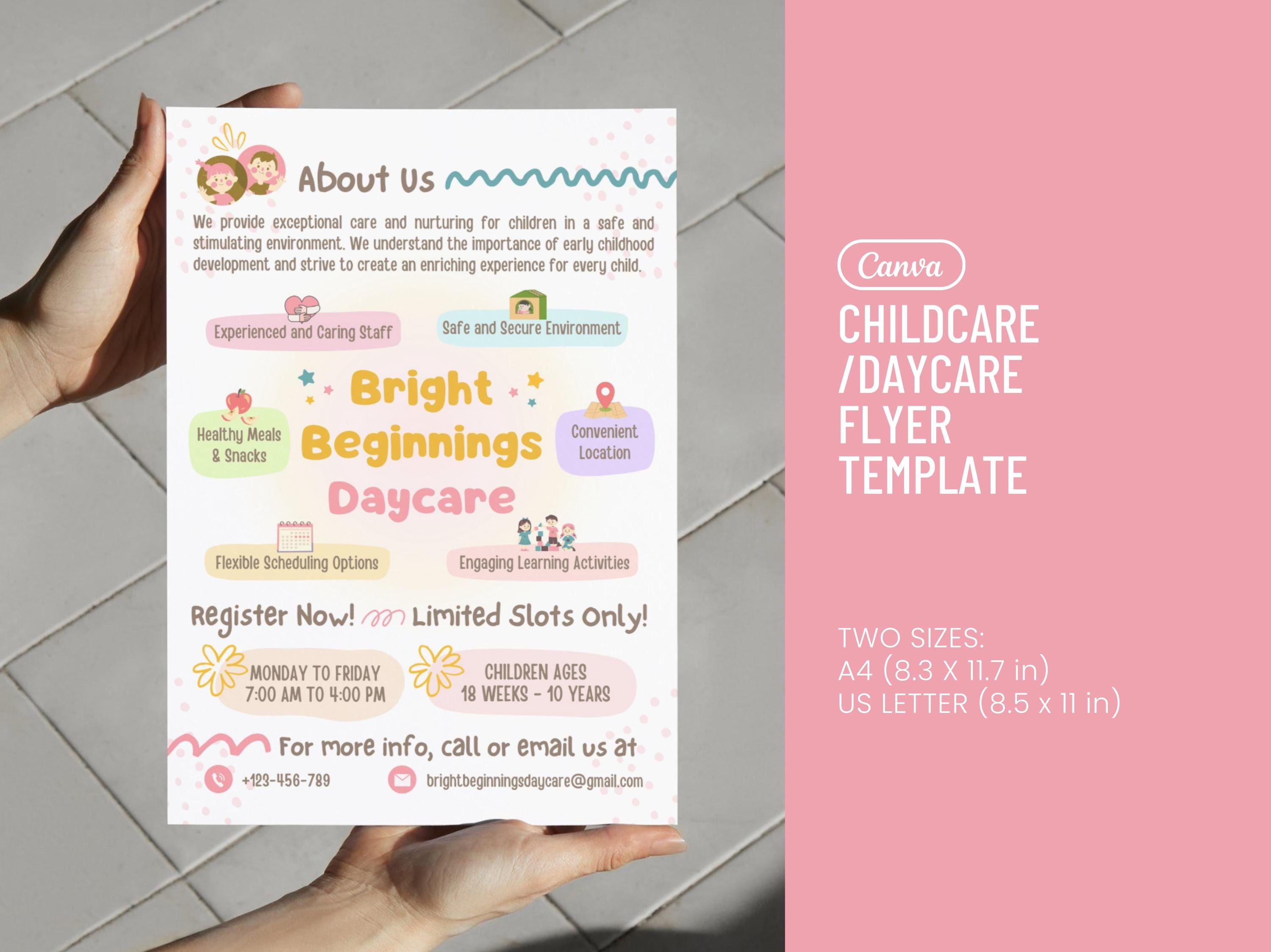 Editable Daycare Flyer Canva New Template, Preschool/childcare Center ...