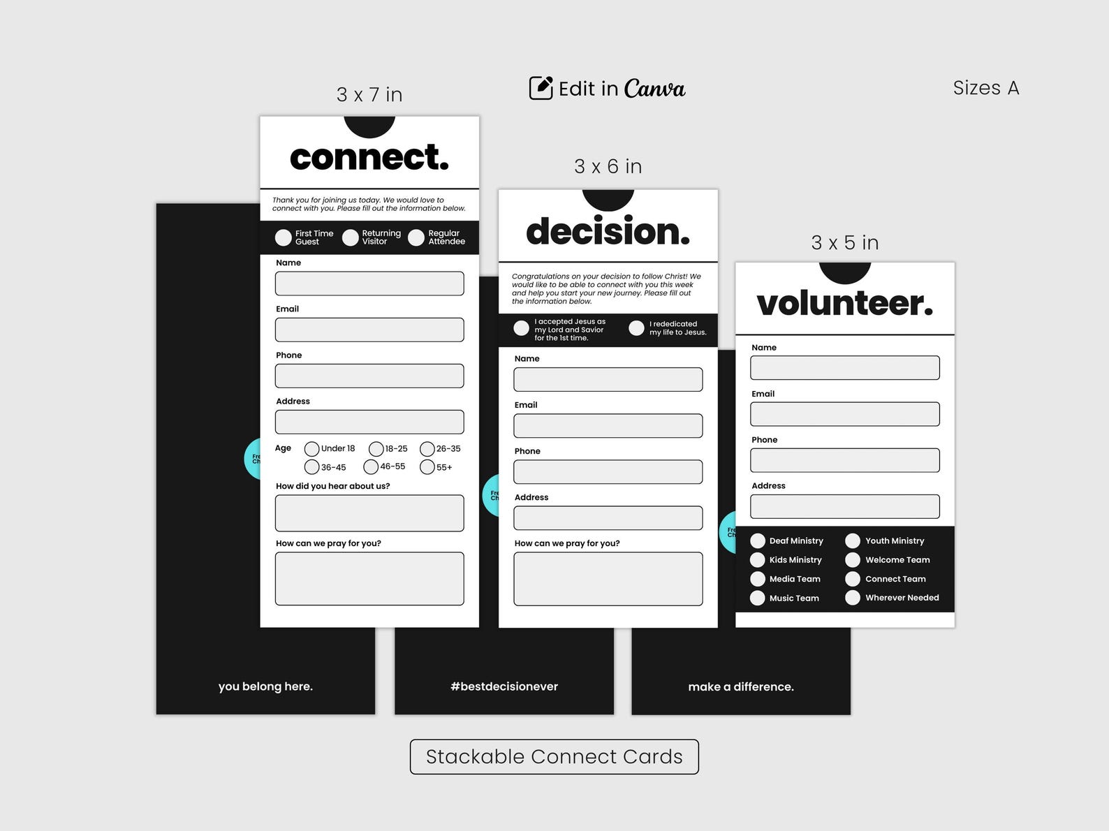 Church Connection Cards Canva Template: Modern Stackable Design ...