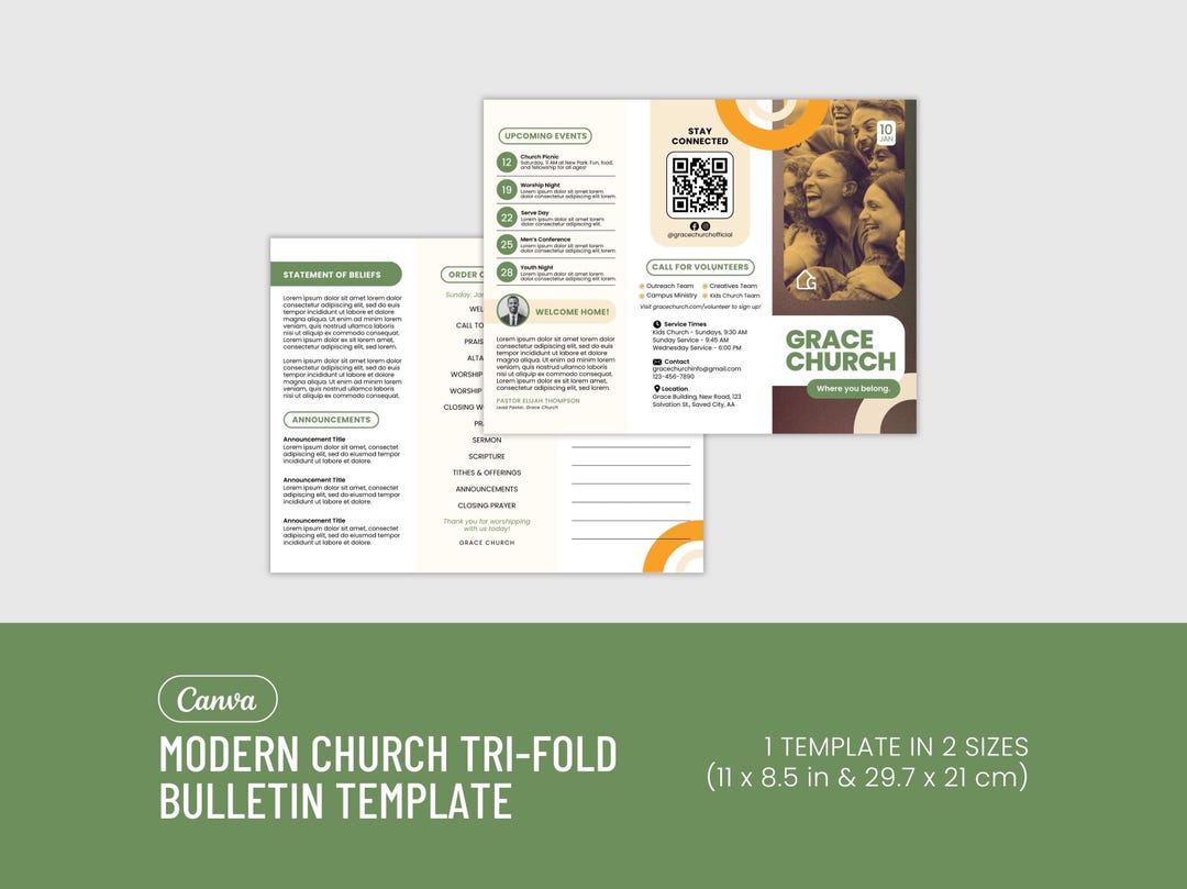 Gradient Modern Church Tri Fold Bulletin Canva Template, Aesthetic ...