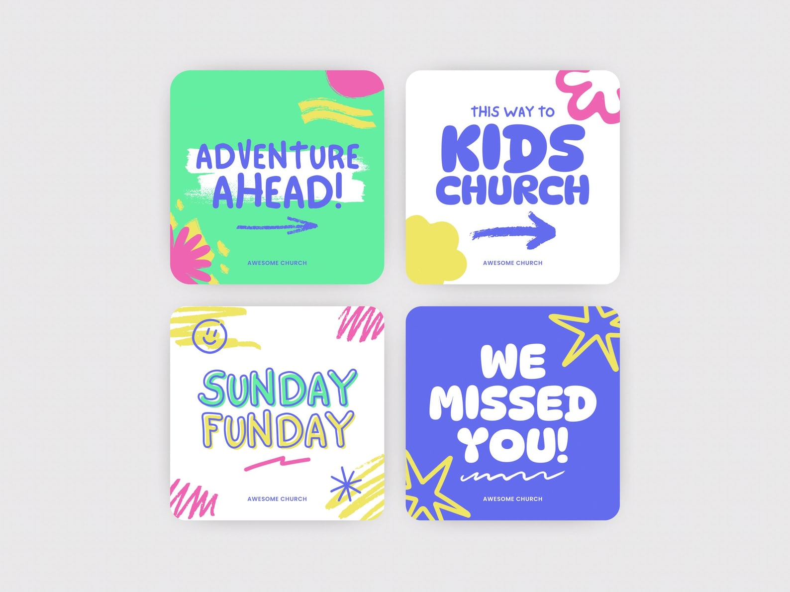 Kids Church Welcome Signs Templates: Vibrant Pop Signs (digital ...
