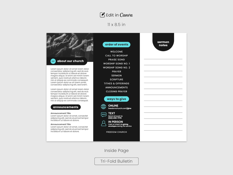 Modern Church Tri-fold Bulletin Template (digital Download) - Etsy