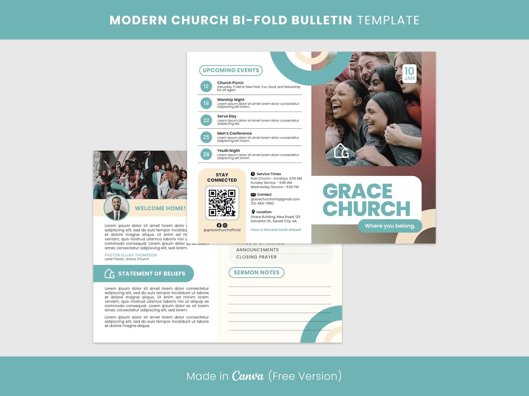 Gradient Modern Church Bi-fold Bulletin Canva Templates, Aesthetic ...