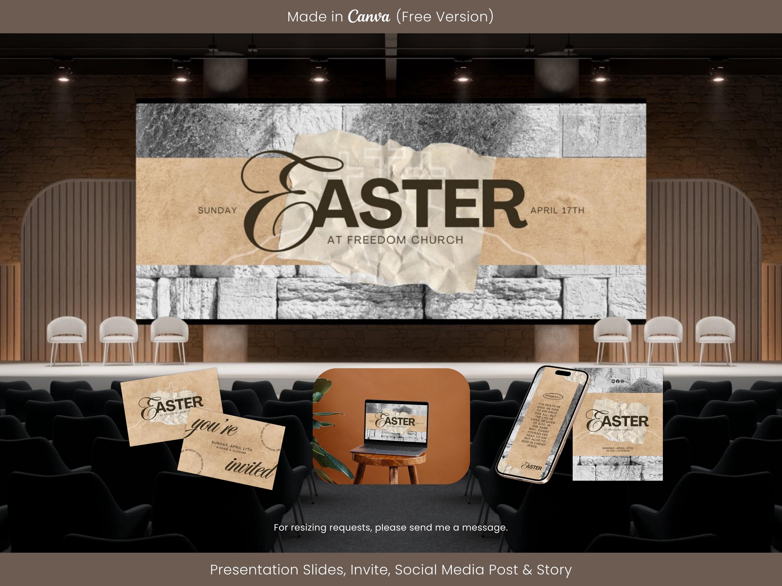 Modern Easter Sunday Church Graphics Canva Templates, Easter Sunday ...