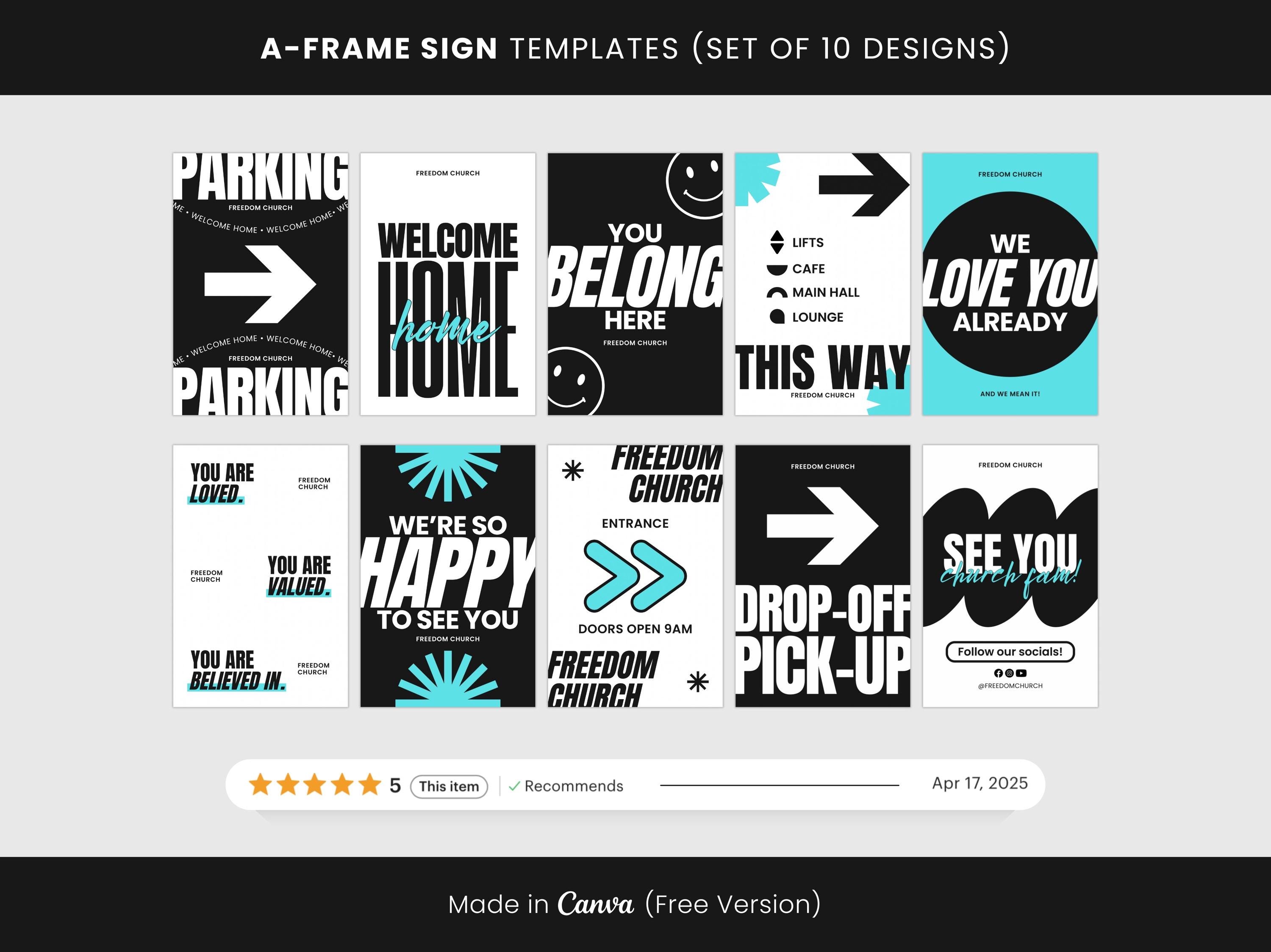 Modern Church A-frame Signs Canva Templates, New Church Parking Signs ...