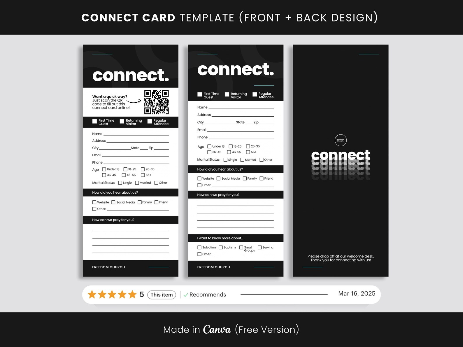 Modern Church Connect Card Template: Minimalist Design (digital ...