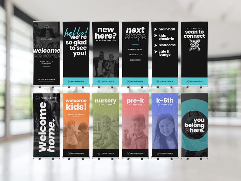 Modern Church Retractable Banner Templates: Church Lobby Welcome Signs ...