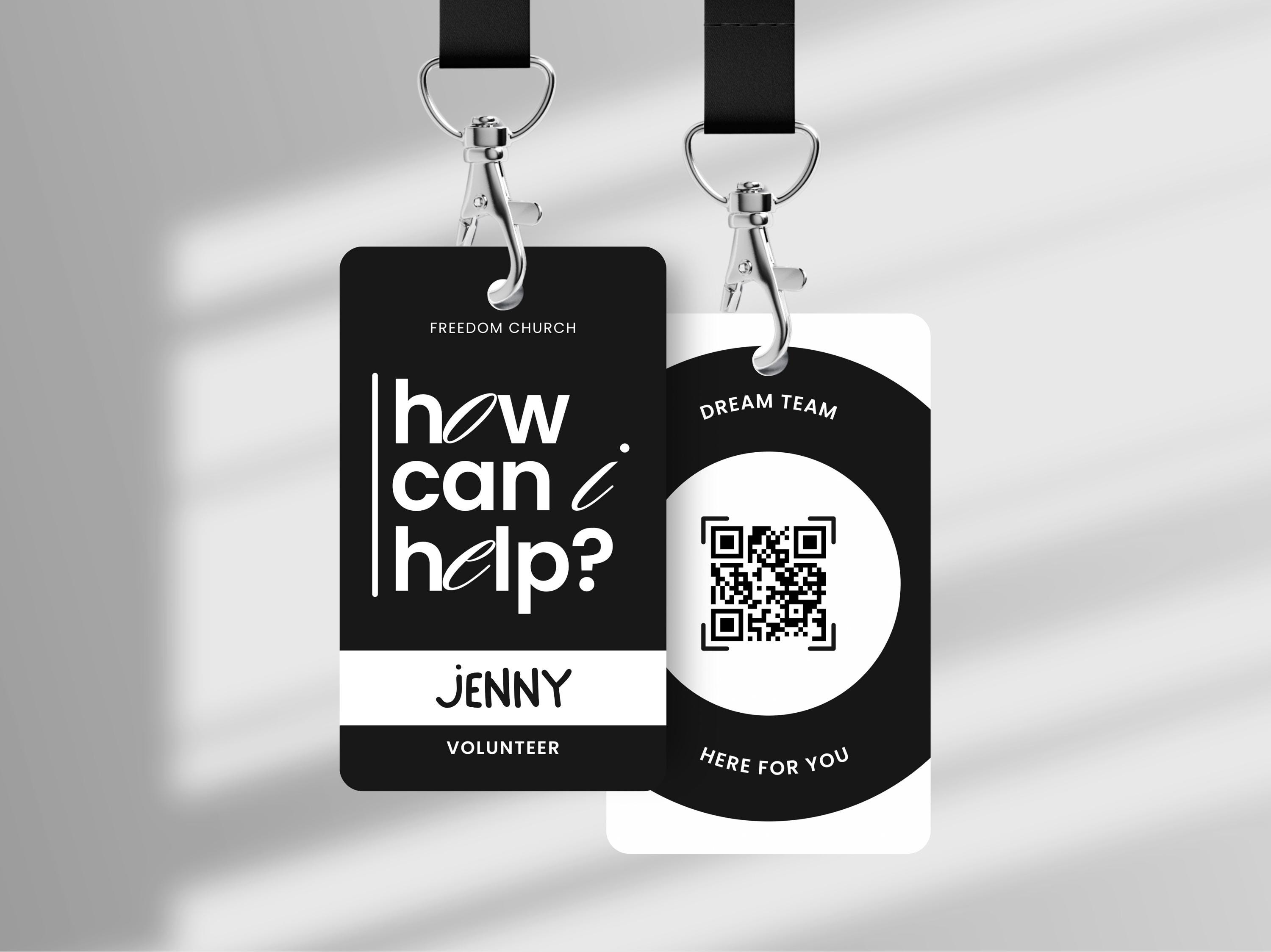 Editable Church ID Badge Template: Modern Staff Volunteer Name Tag (3x5 ...