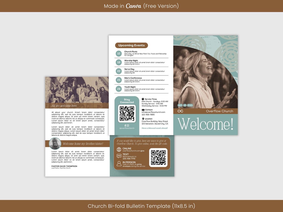 Modern Aesthetic Church Bi-fold Bulletin Canva Templates, New Church ...