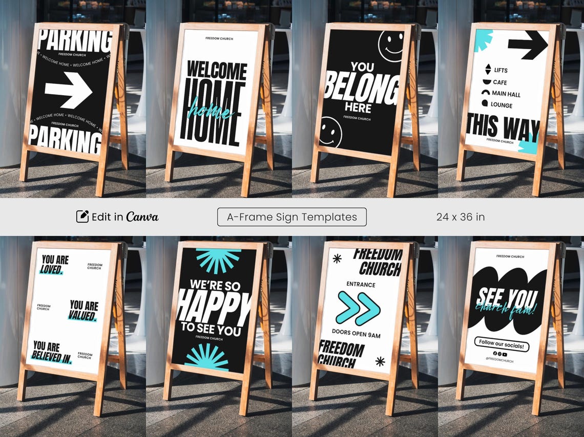 Modern Church A-frame Signs Canva Templates, New Church Parking Signs ...