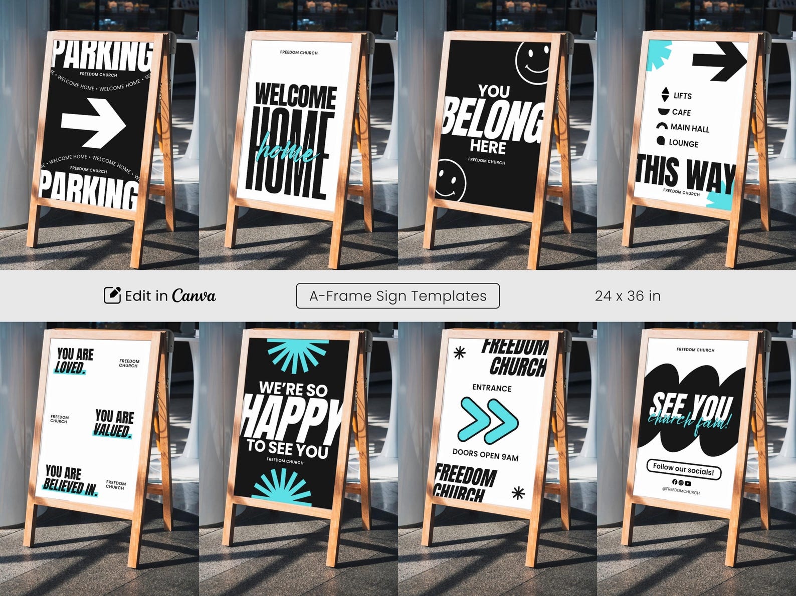 Modern Church A-frame Signs Canva Templates, New Church Parking Signs ...