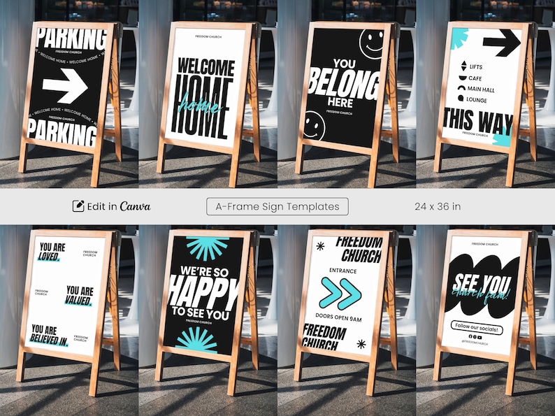 Modern Church A-frame Signs Canva Templates, New Church Parking Signs ...