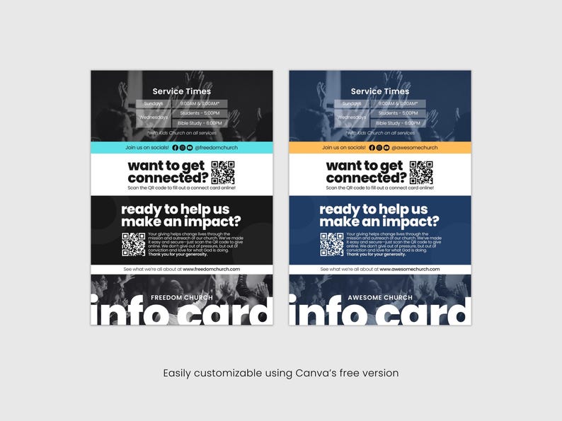 Modern Church Info Card Template: QR Code Connect, Giving, Service ...