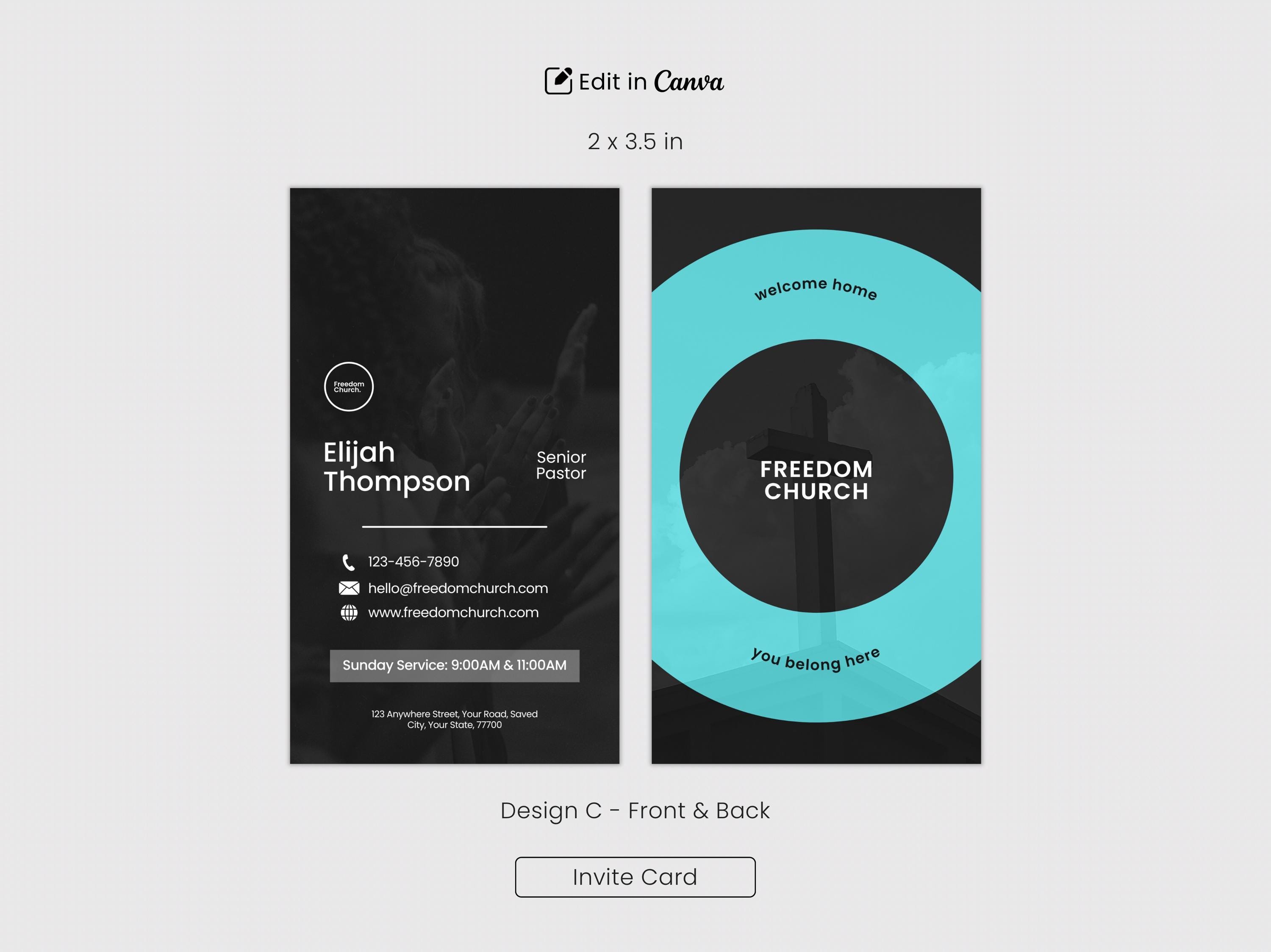 Modern Church Business Cards Canva Templates, Aesthetic New Pastor’s ...