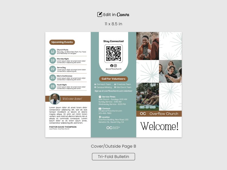 Modern Church Tri-fold Bulletin Canva Template, Unique Church Bulletins ...