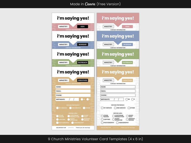 Church Volunteer Cards Template, Ministry Specific Volunteer Forms ...