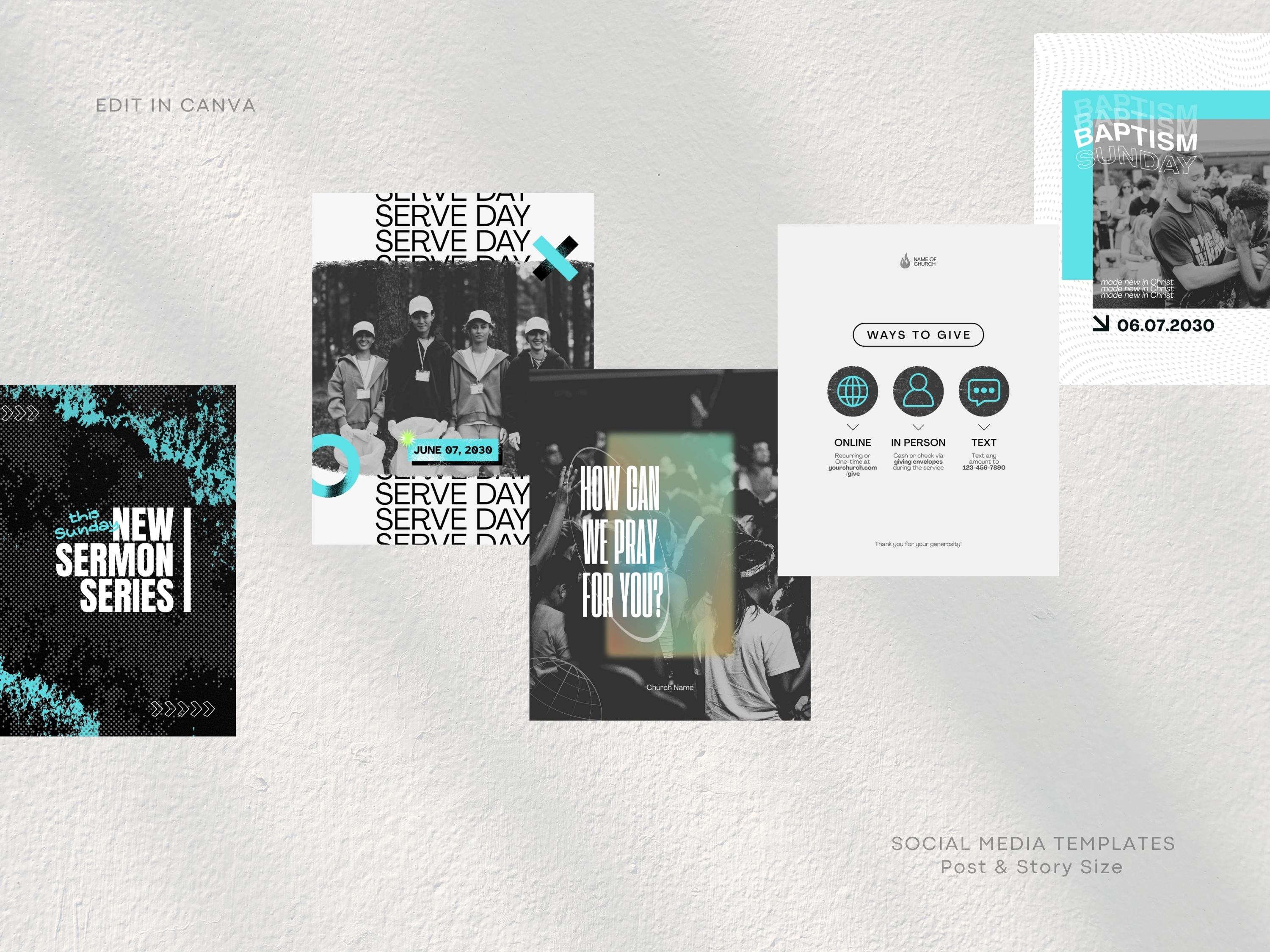 30 Church Social Media Canva Templates: Modern Sunday Service (digital ...