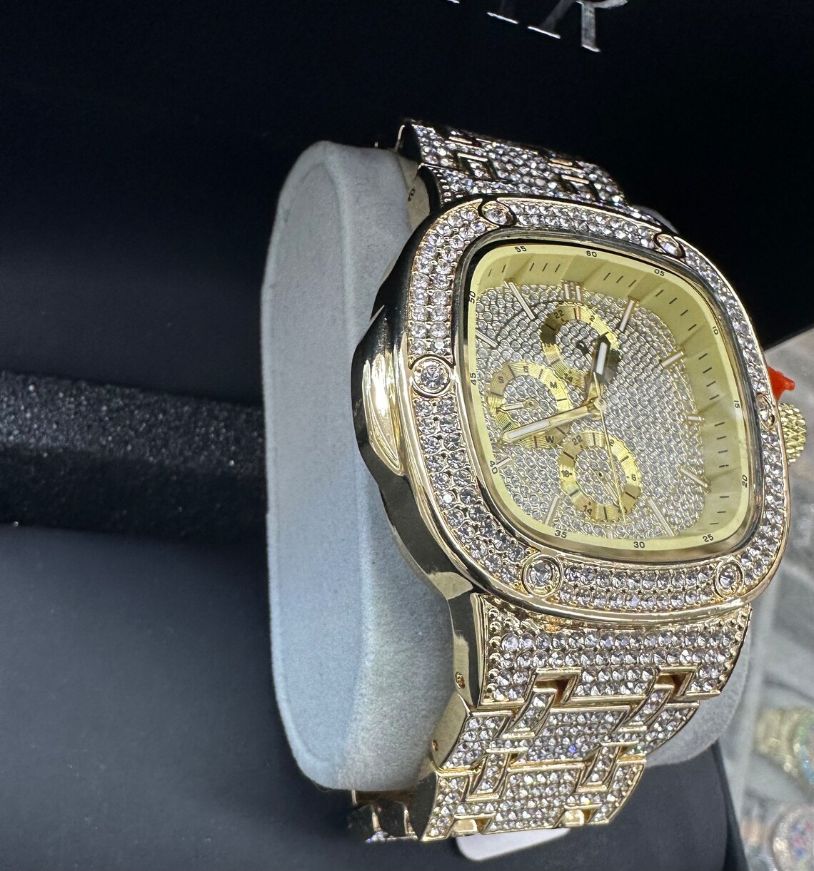 14K Iced Out Presidential Square Face Watch Gold Color High Quality ...