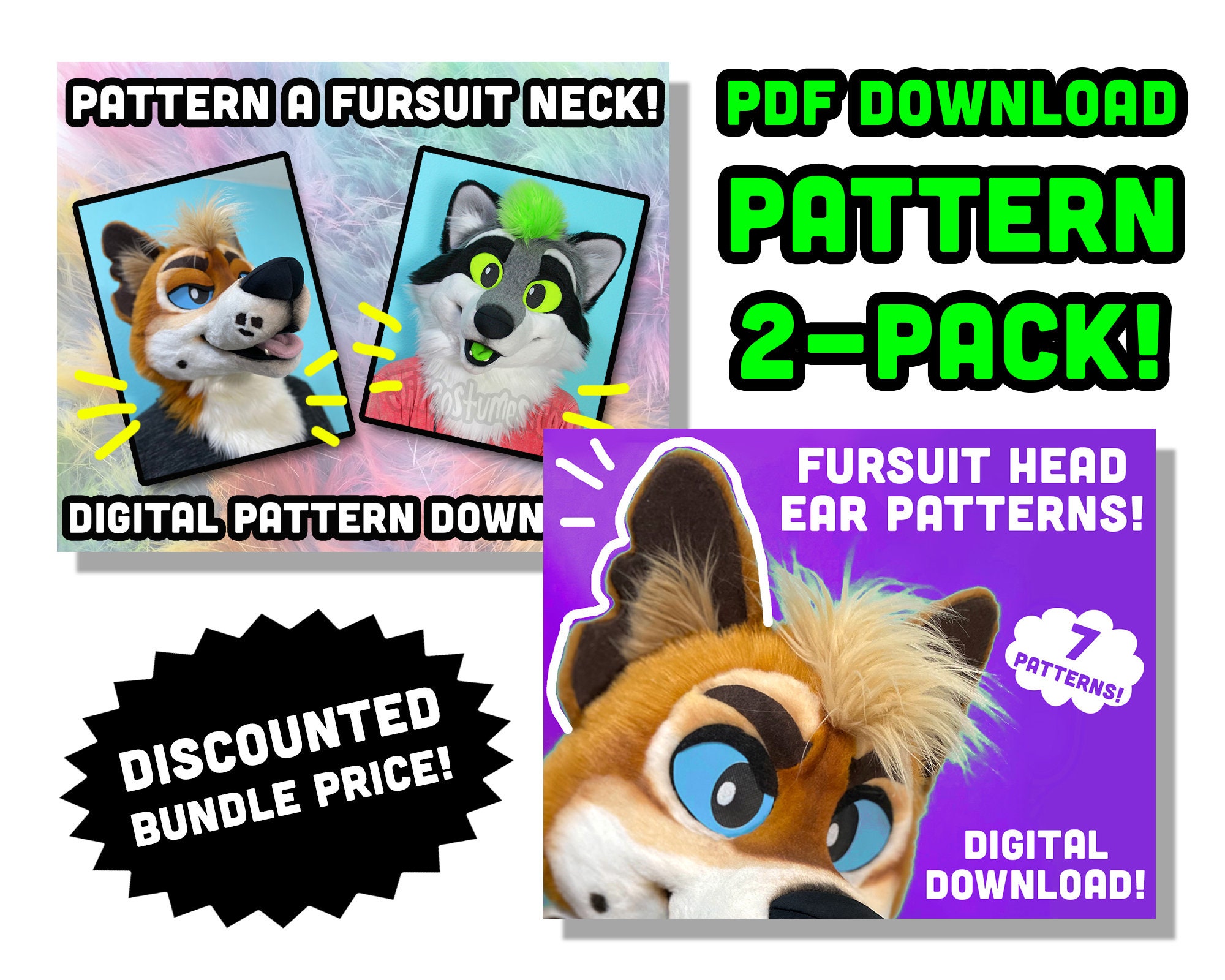 Fursuit Neck and Ears for Head Making Pattern Bundle DIY PDF - Etsy UK