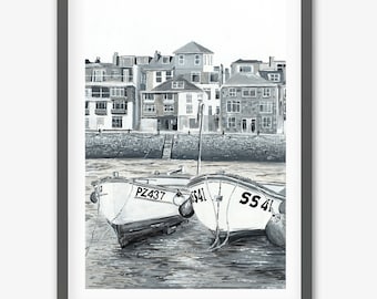 Mixed Media Art Print of St Ives Harbour, Cornwall - A4 Size - Etsy UK