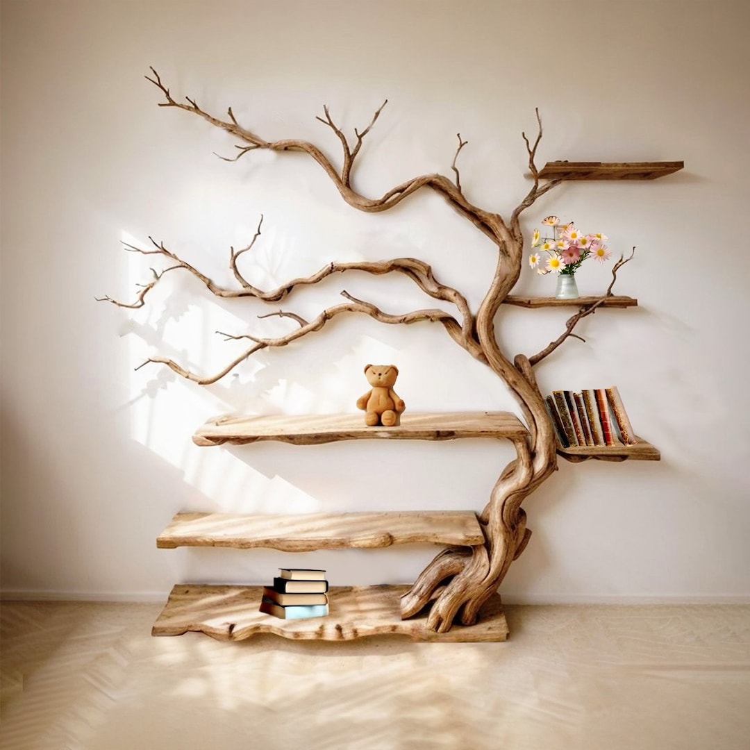 Tree Branch Floating Bookshelf Decor Live Edge Wall Mount Coner Shelf ...