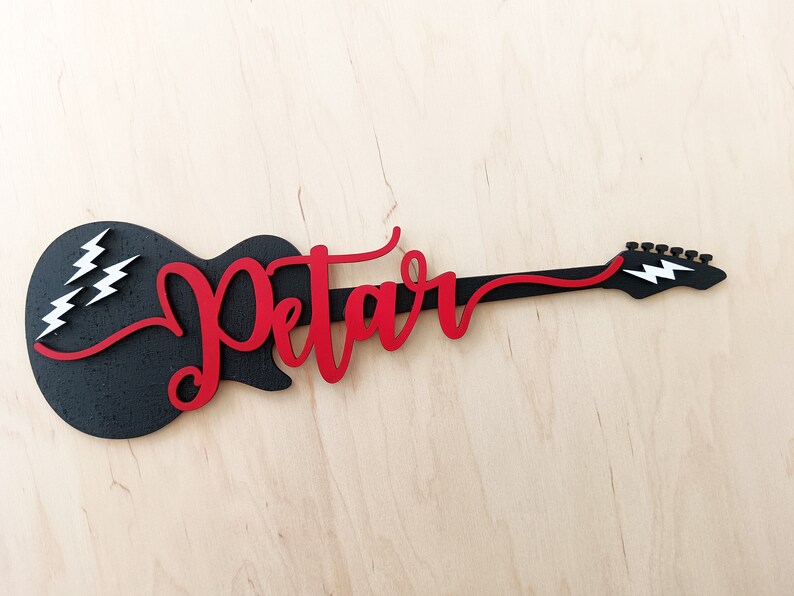 Guitar Shaped Wooden Sign, Wood Guitar Sign, Personalized Name Sign ...