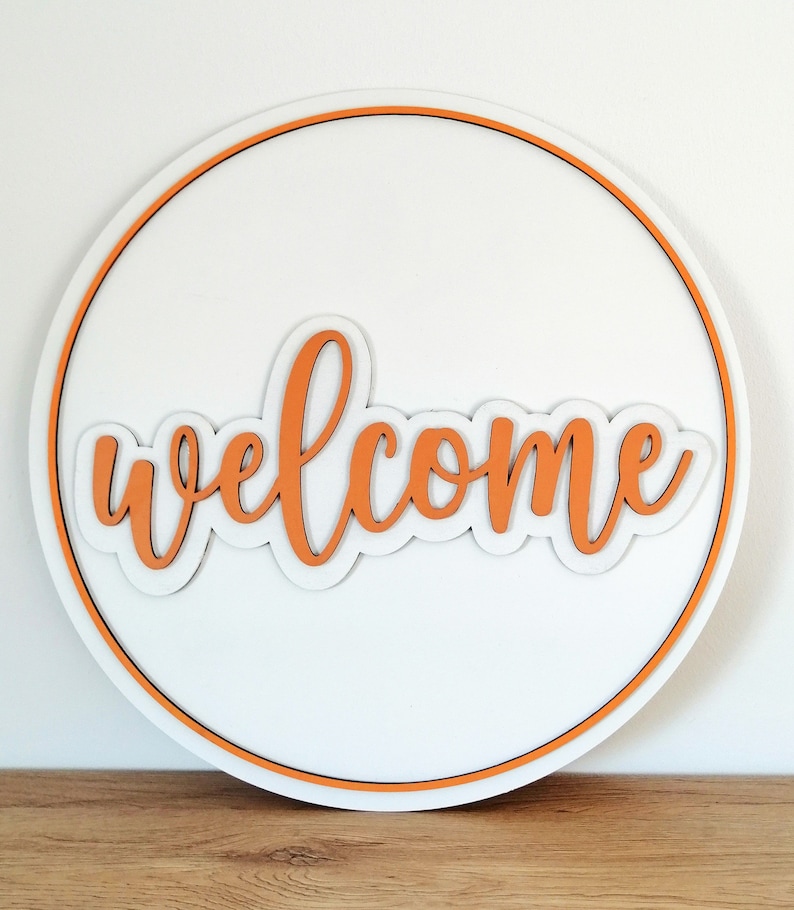 Round Welcome Sign, Custom Wooden Signs, Welcome Door Hanger ...