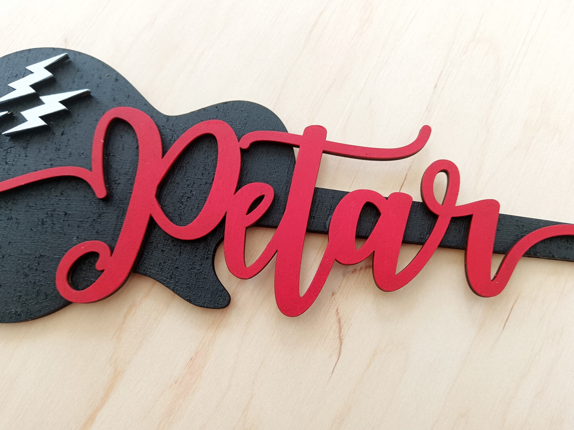 Guitar Shaped Wooden Sign, Wood Guitar Sign, Personalized Name Sign ...